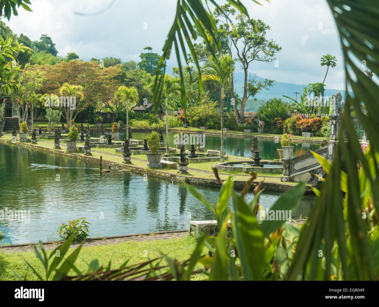 Tirtagangga water palace with fountains and ponds on Bali, Indonesia ...