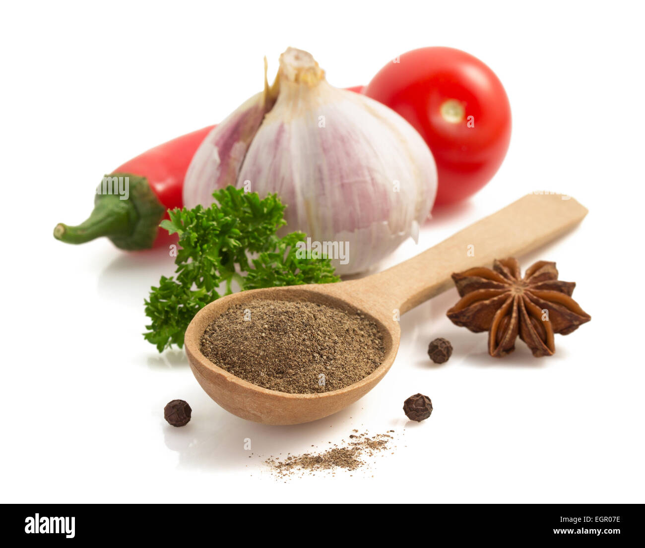 pepper in spoon isolated on white background Stock Photo - Alamy