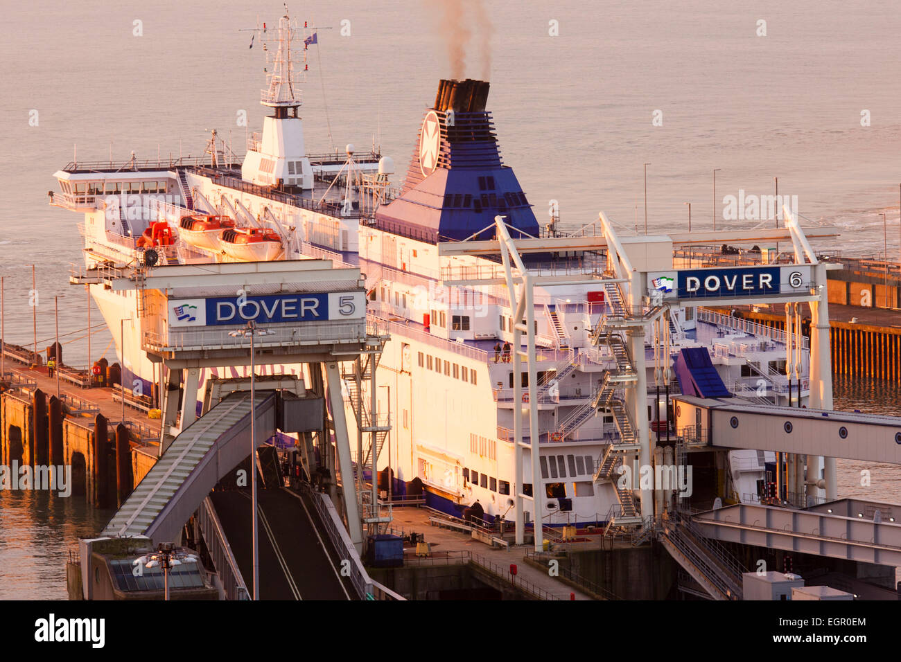 Twilight high angle view from the cliffs of the car ferry terminal at ...