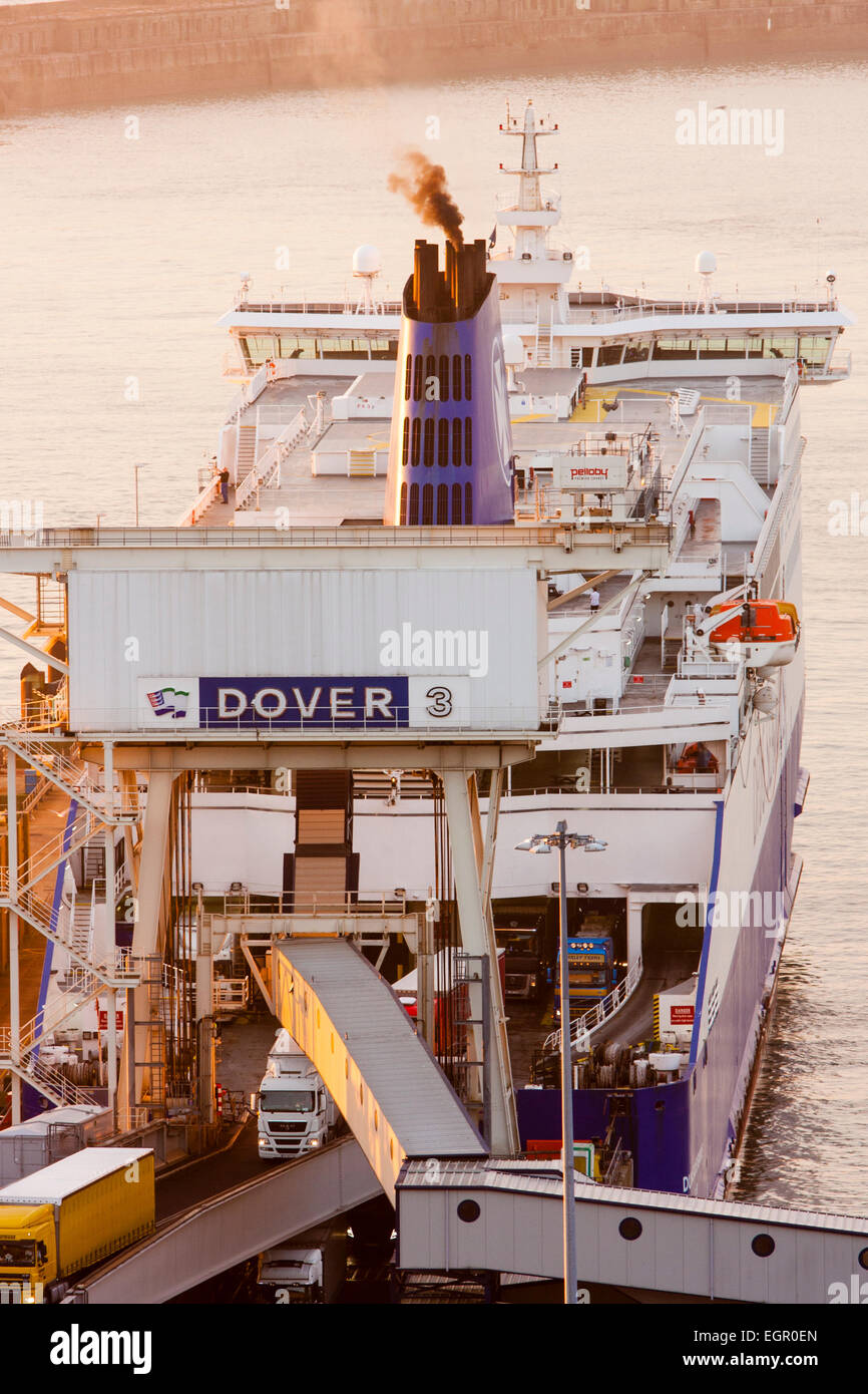Twilight high angle view from the cliffs of the car ferry terminal at ...