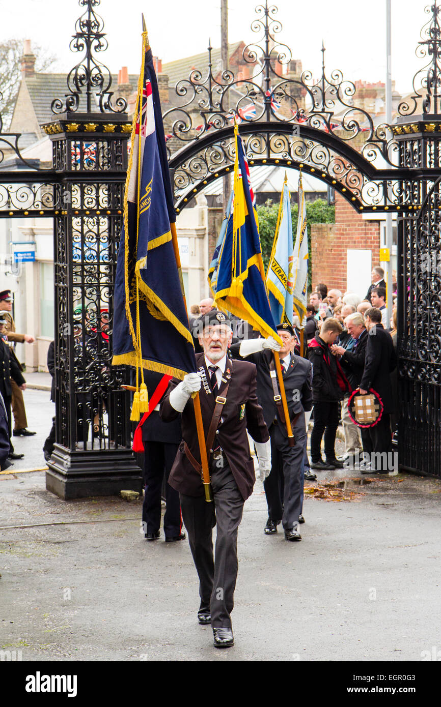 Remembrance Sunday in November at Ramsgate in the UK. Parade lead by ...