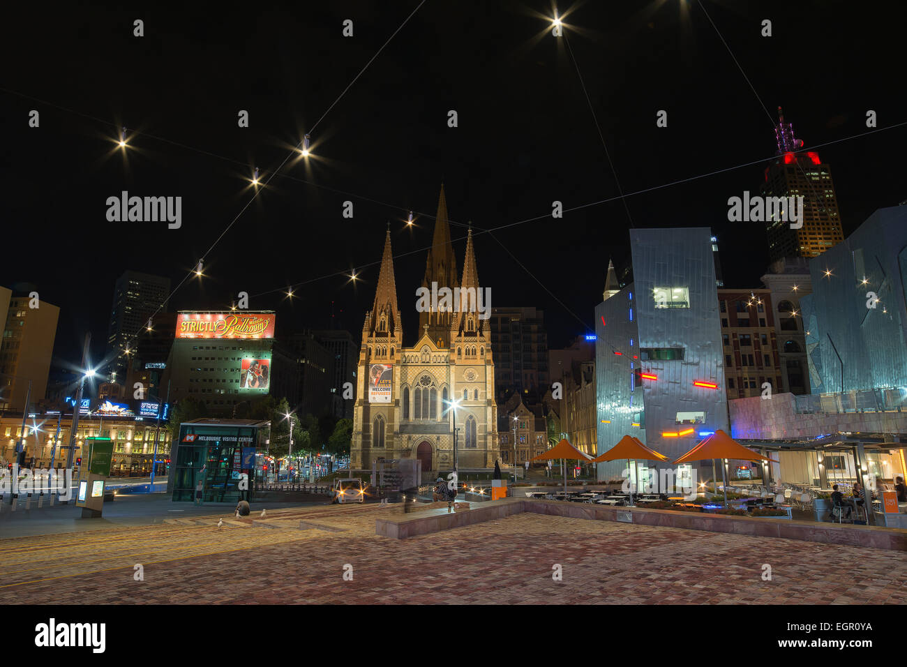 View of St Paul's Cathedral From Federation Square at Night Melbourne ...