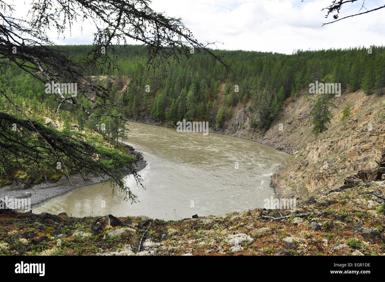 Canyon of the mountain river in Yakutia. Ridge Suntar-khayata, river ...