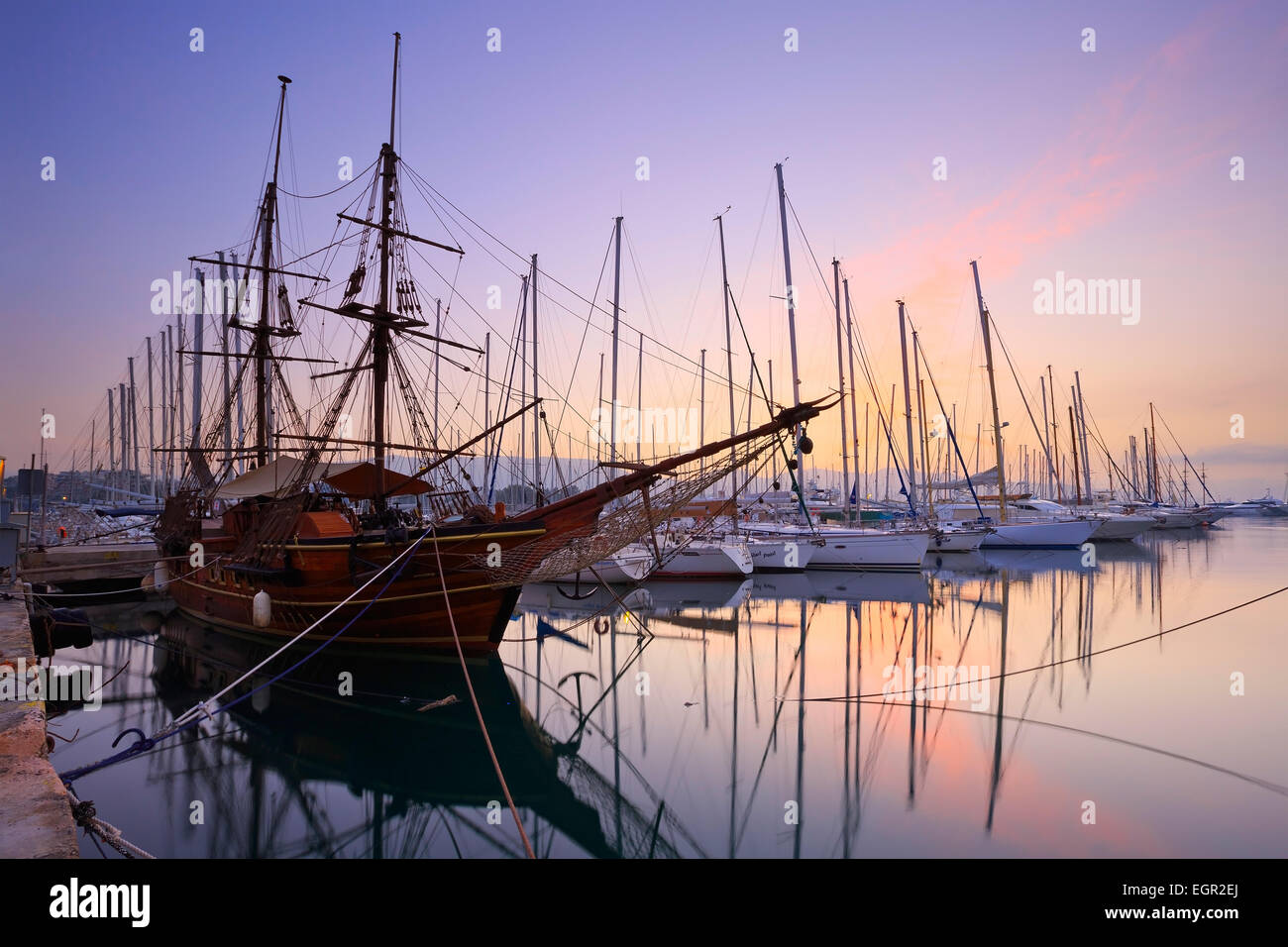 Historic boat and yachts in Alimos marina in Athens, Greece Stock Photo ...