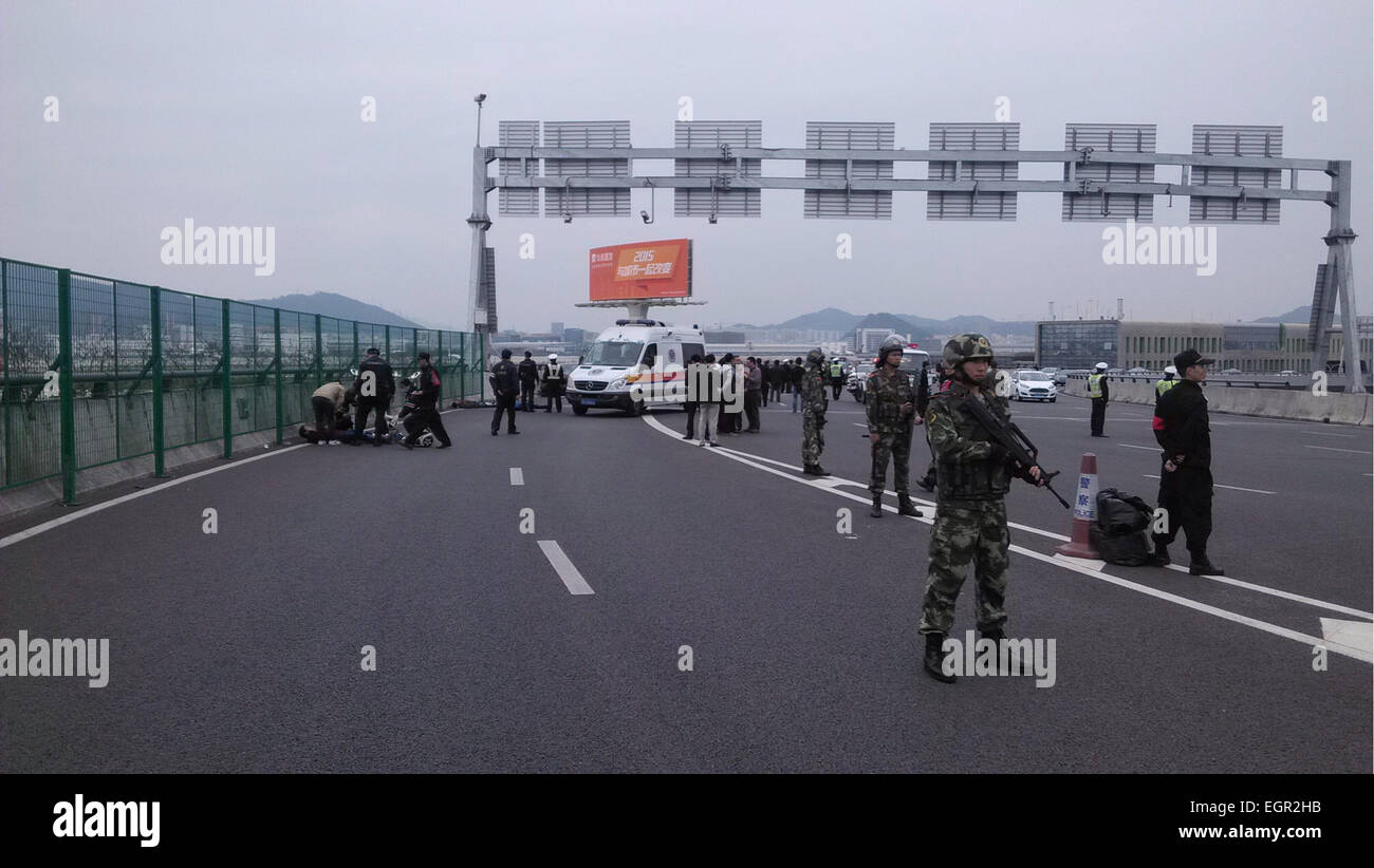 Shenzhen. 1st Mar, 2015. Police officers guard the accident scene in ...