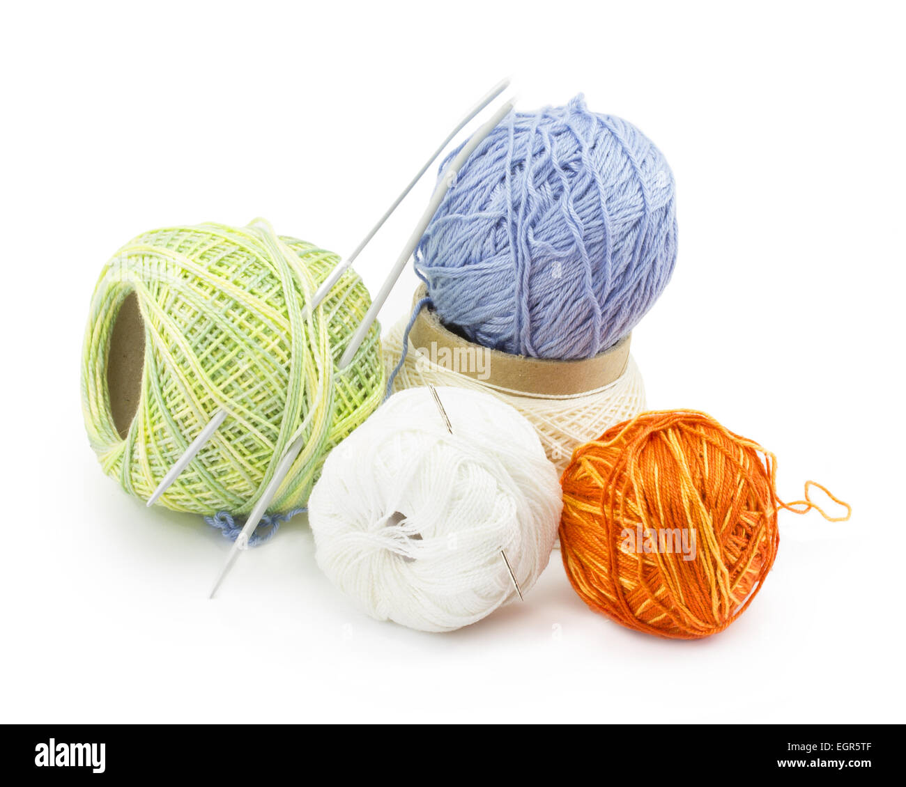 Yarns for knitting isolated on white background Stock Photo - Alamy