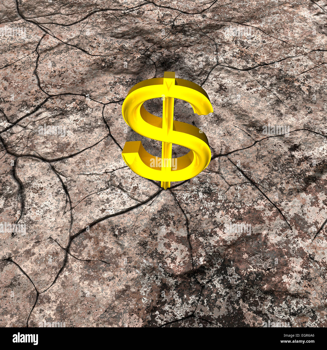 3d illustration of golden dollar sign on rock with crack Stock Photo ...