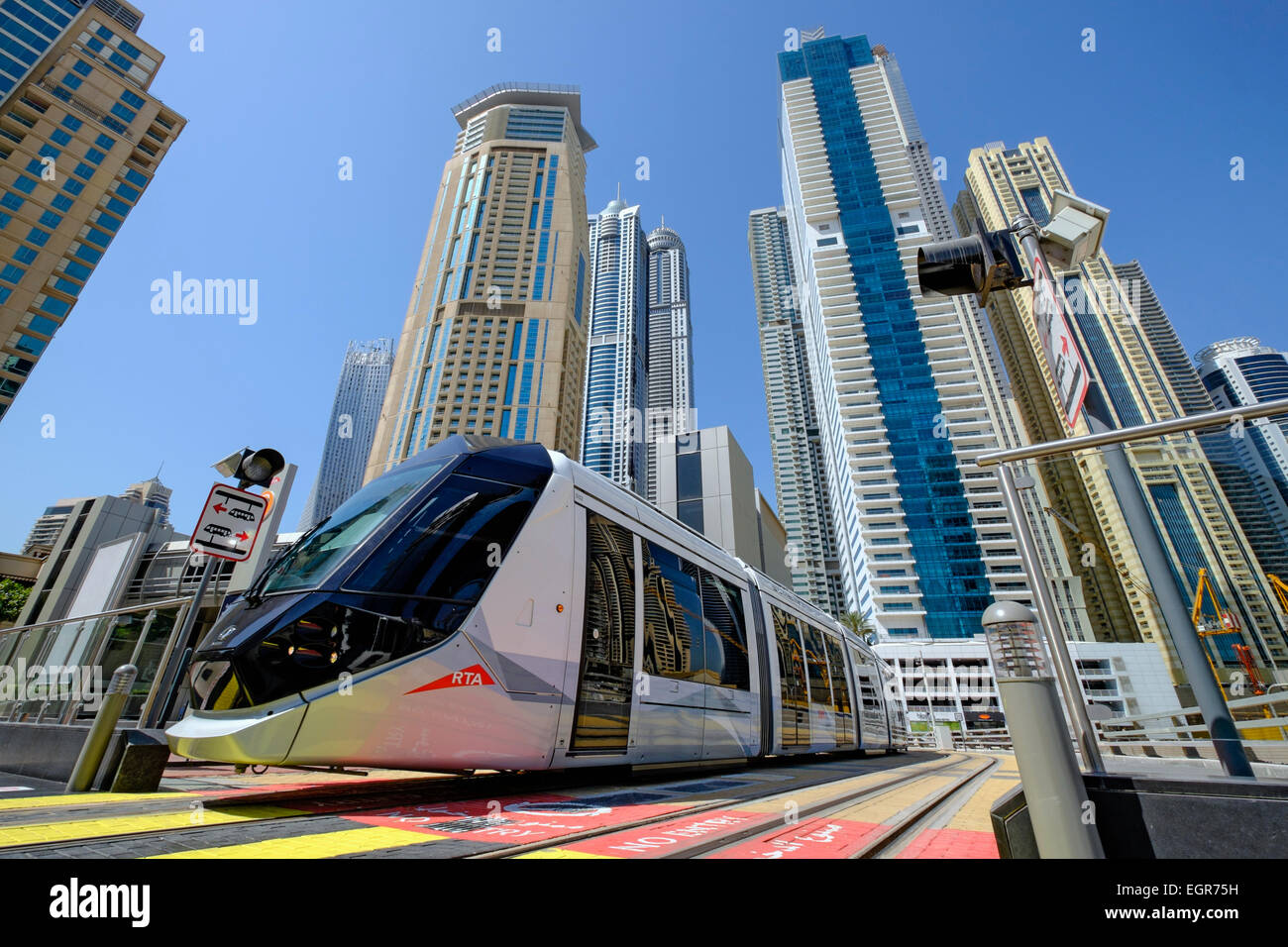 New Dubai tram in Marina district of New Dubai in United Arab Emirates ...