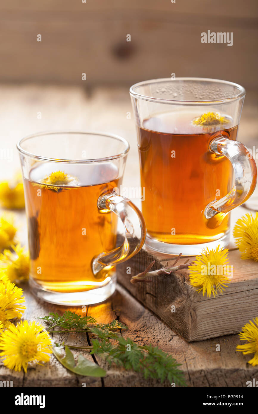 herbal tea with coltsfoot flowers Stock Photo - Alamy