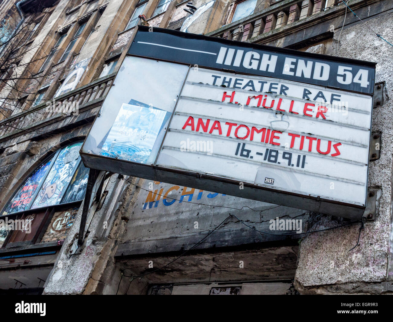 Germany, Berlin old theatre sign on front of abandoned empty Kunsthaus ...