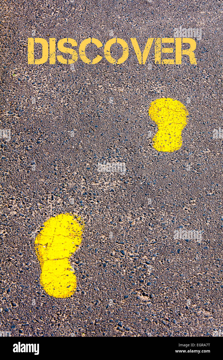 Yellow footsteps on sidewalk towards Discover message, Exploration ...
