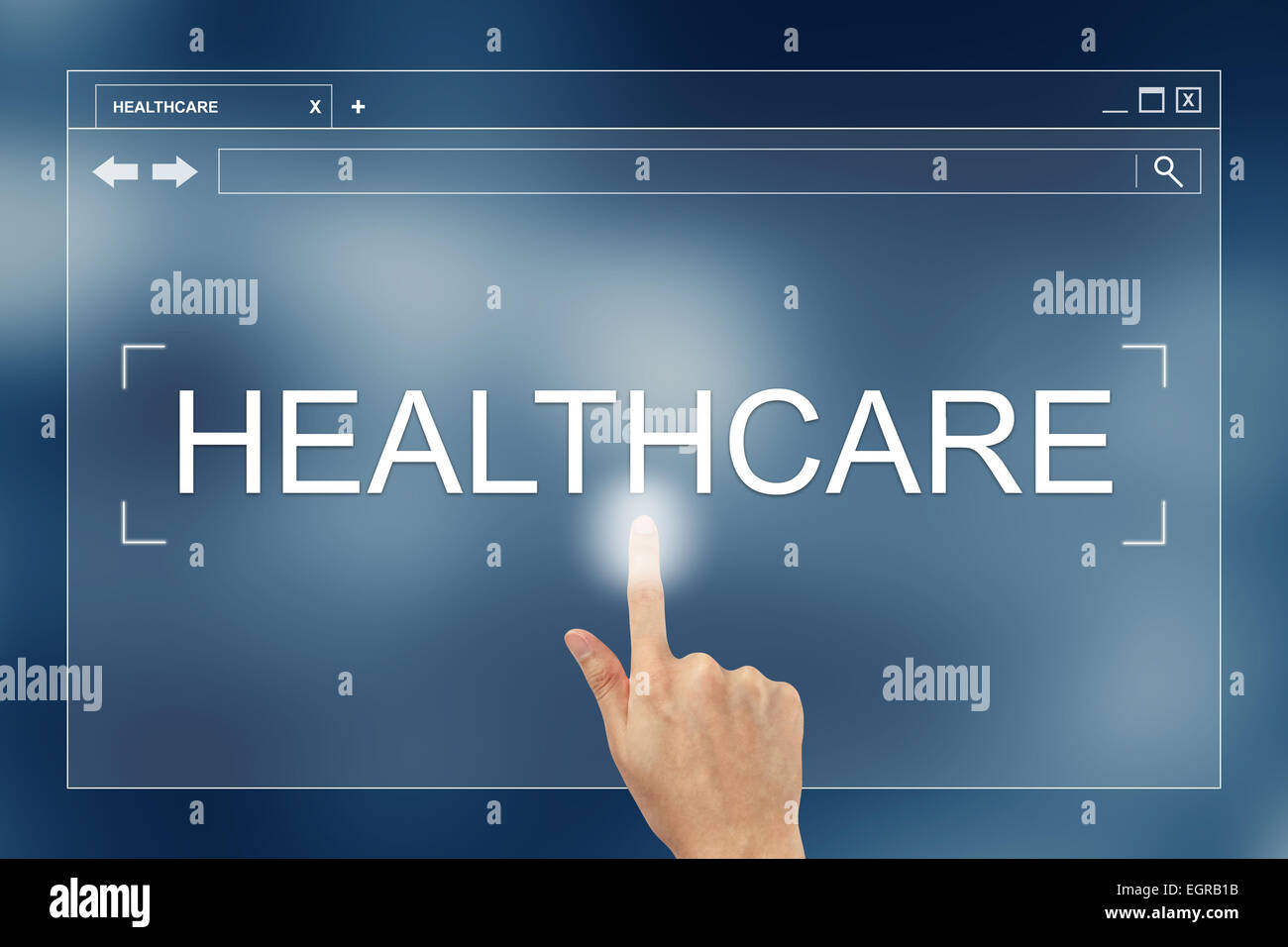 hand press on healthcare button on webpage Stock Photo - Alamy