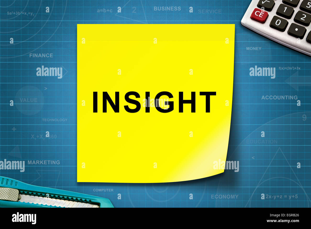 Insight text on yellow note with graph paper Stock Photo - Alamy