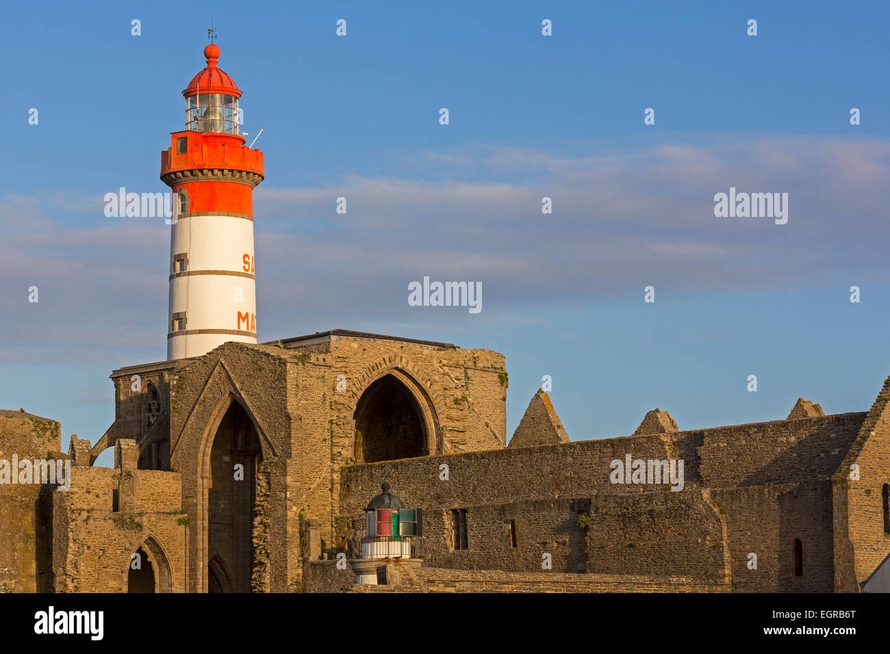 Point de St.-Mathieu lighthouse with abbey, Brittany, France, Europe ...