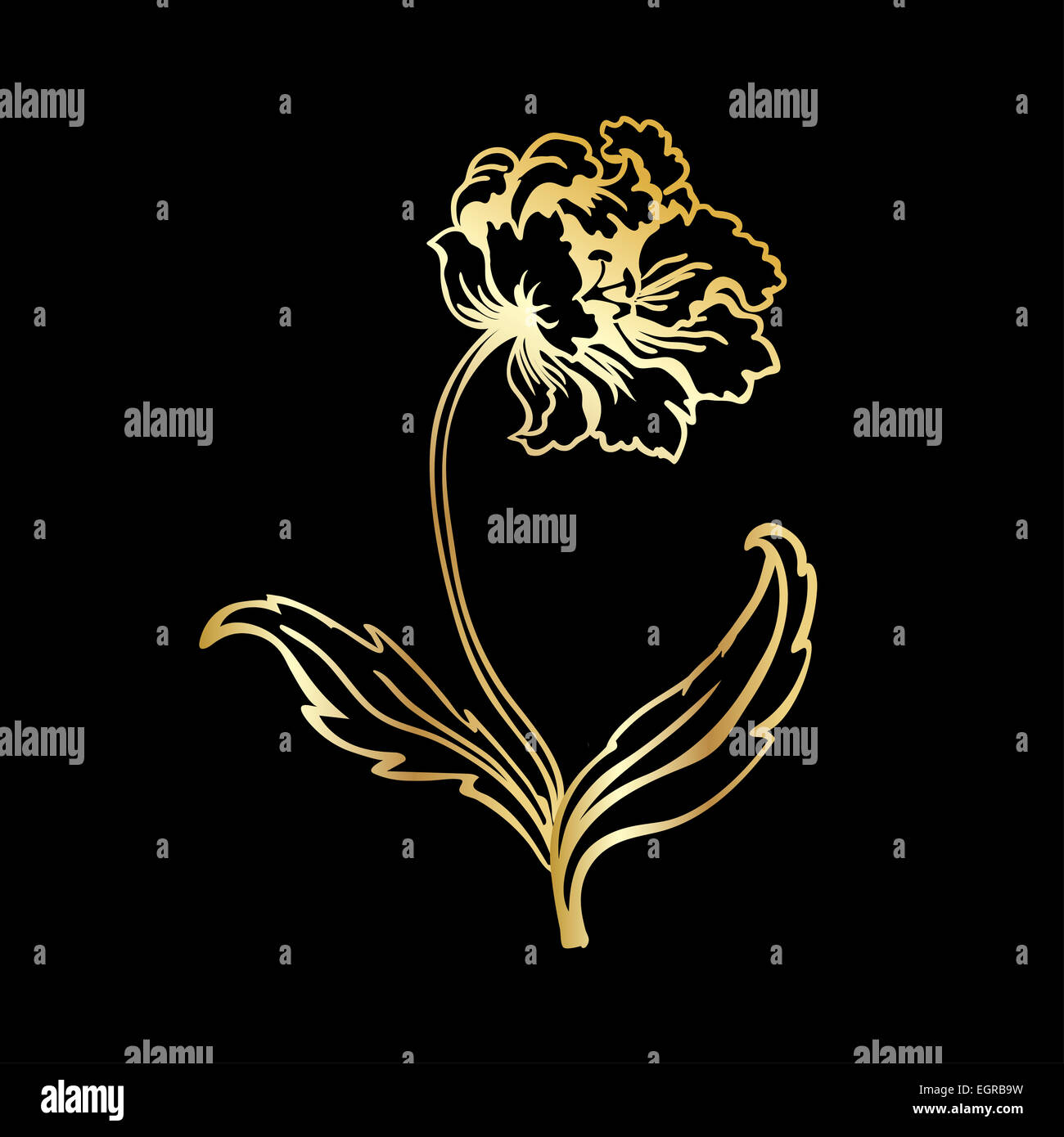 Flower tulip. Gold outline on black background, vector illustration ...