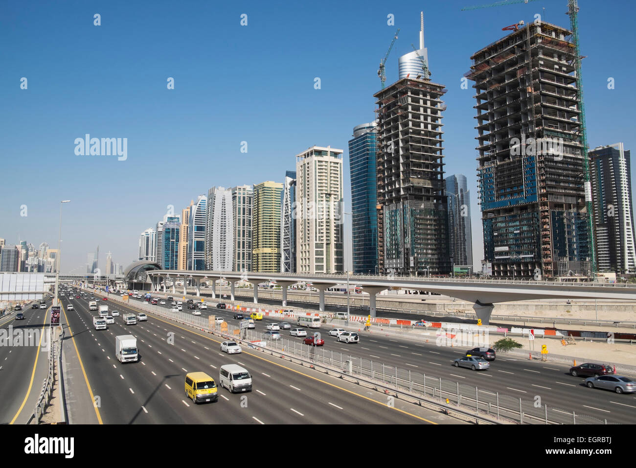 Skyline of Jumeirah Lakes Towers (JLT) and Sheikh Zayed Road in Dubai ...