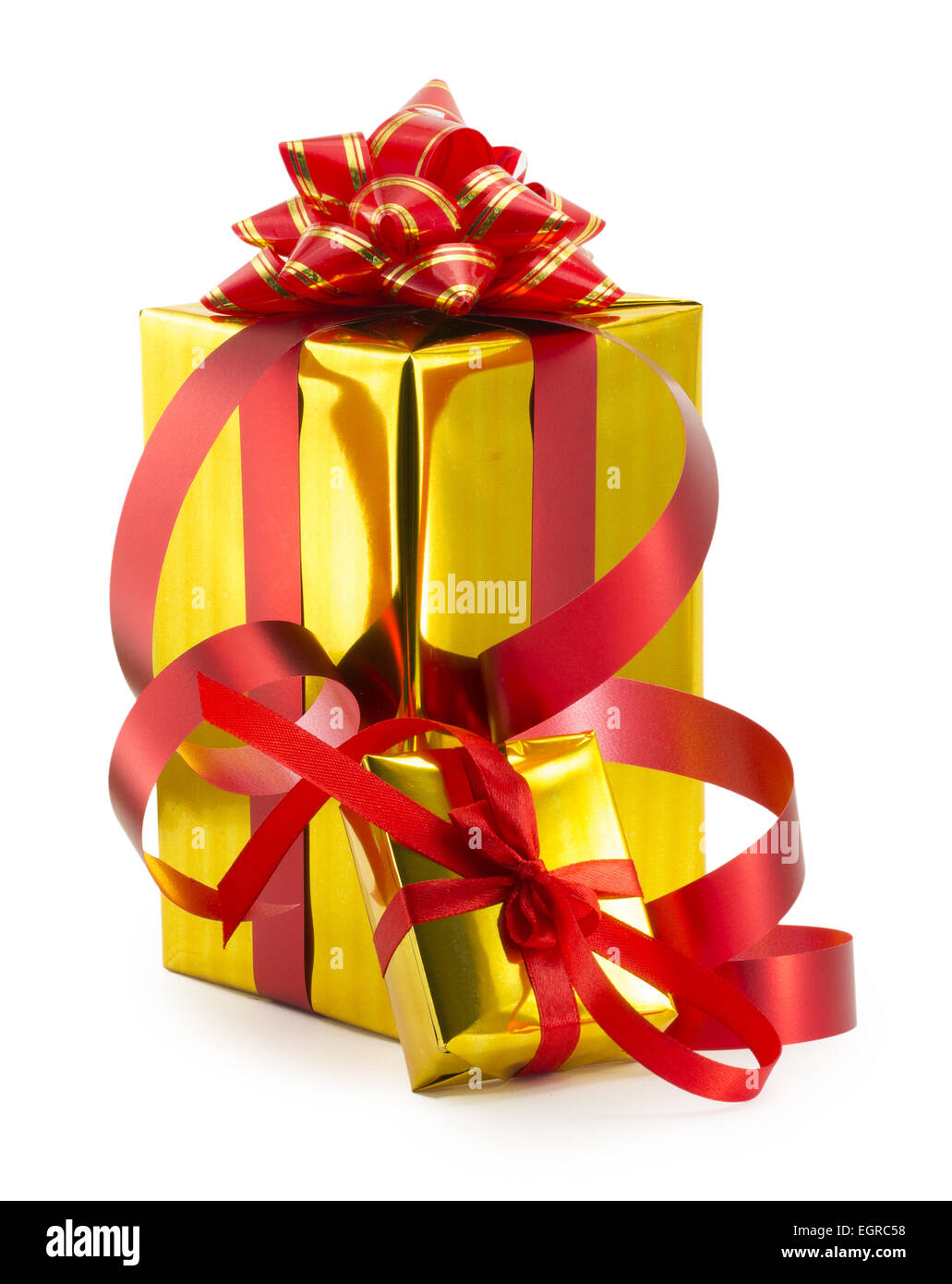 wrapped presents with bows and ribbons, box Stock Photo - Alamy