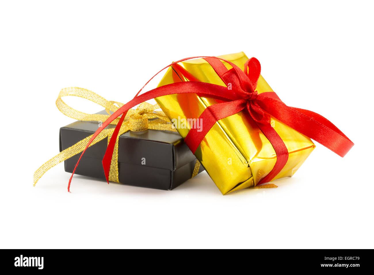 wrapped presents with bows and ribbons, box Stock Photo - Alamy