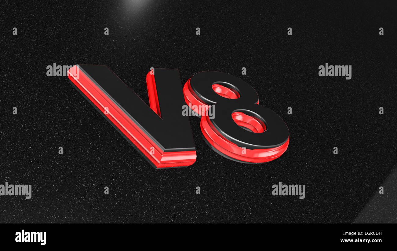 V8 sign, label, badge, emblem or design element on car print Stock ...