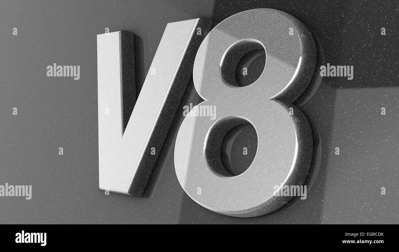 V8 sign, label, badge, emblem or design element on car print Stock ...