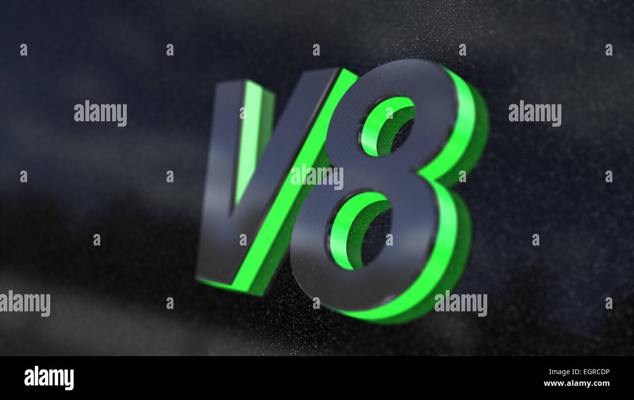 V8 sign, label, badge, emblem or design element on car print Stock ...