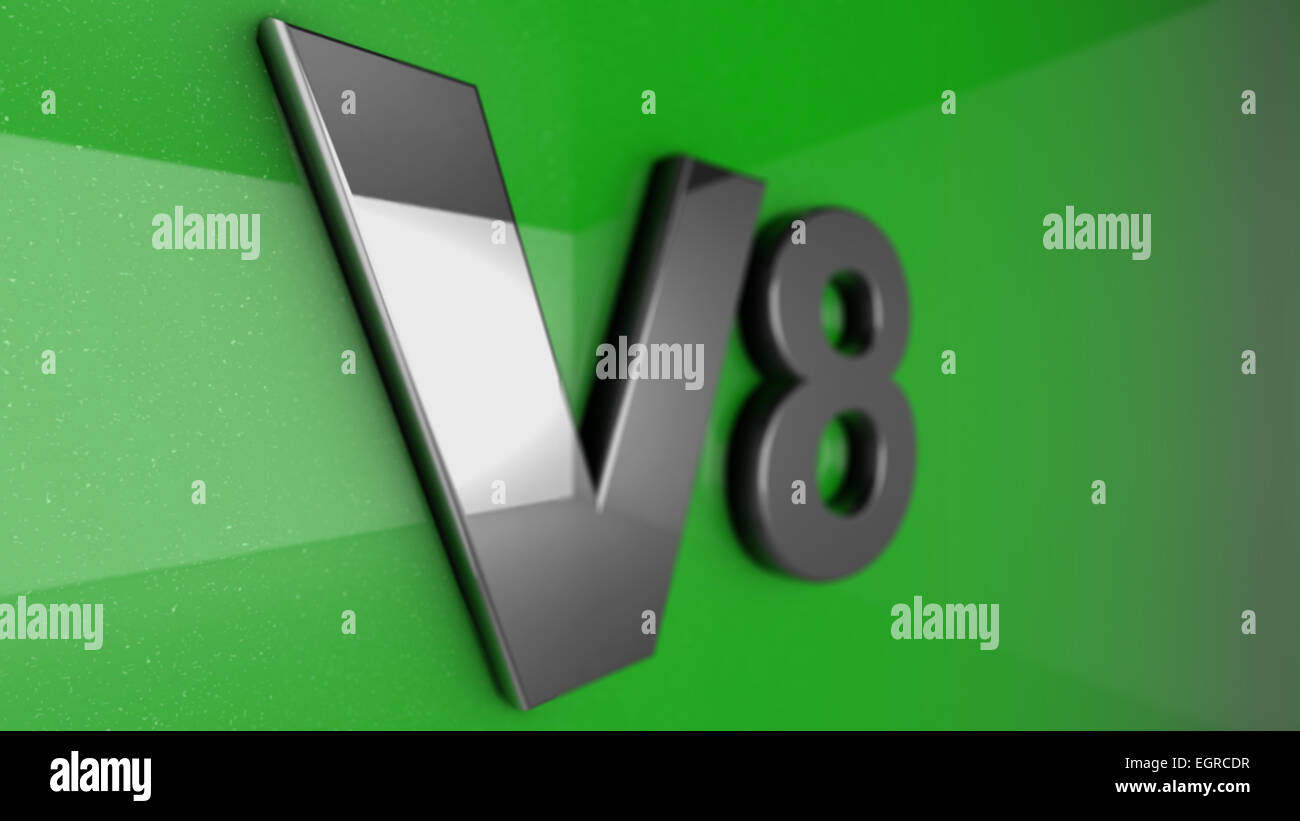 V8 sign, label, badge, emblem or design element on car print Stock ...