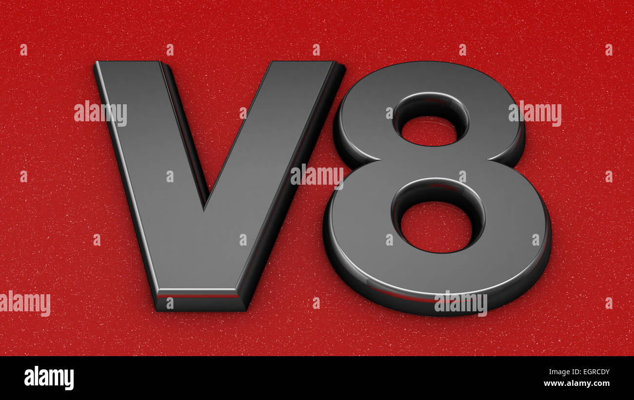 V8 sign, label, badge, emblem or design element on car print Stock ...