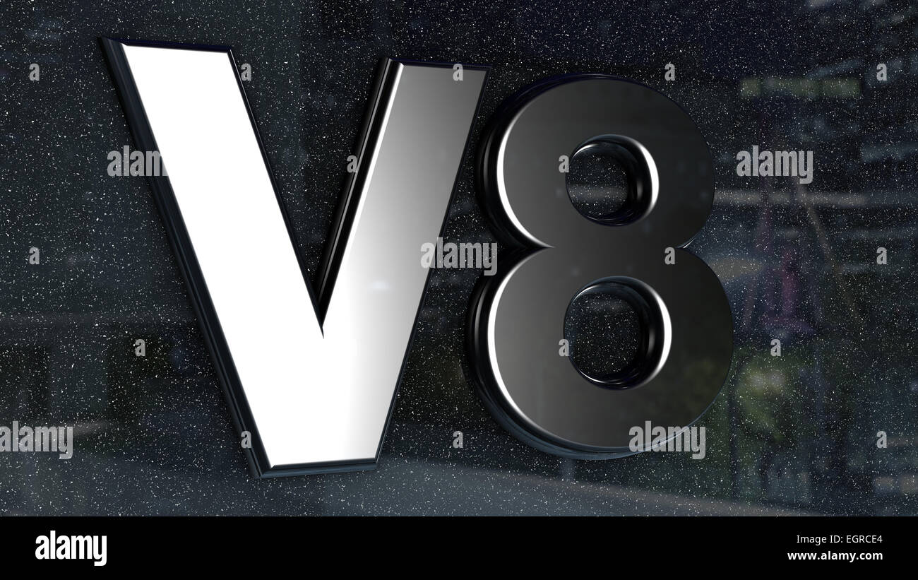 V8 sign, label, badge, emblem or design element on car print Stock ...