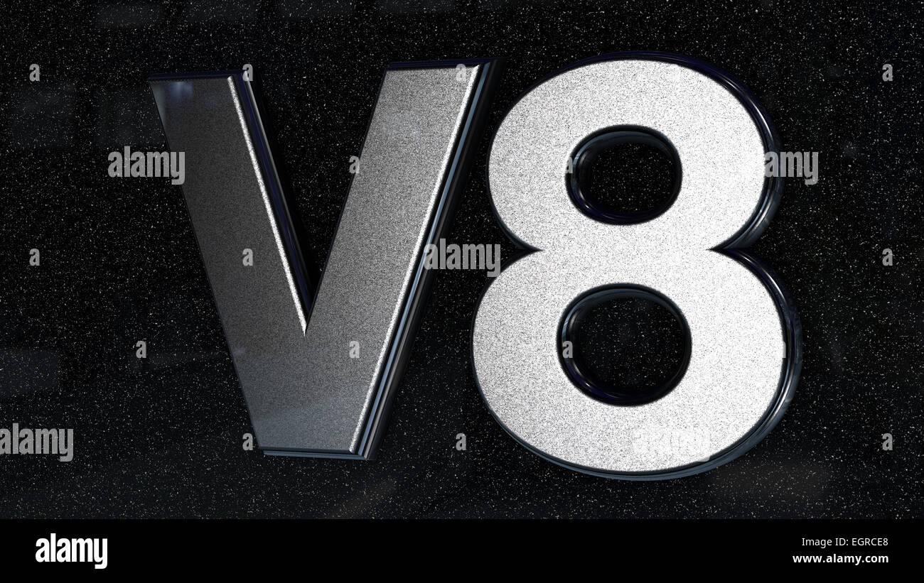 V8 sign, label, badge, emblem or design element on car print Stock ...