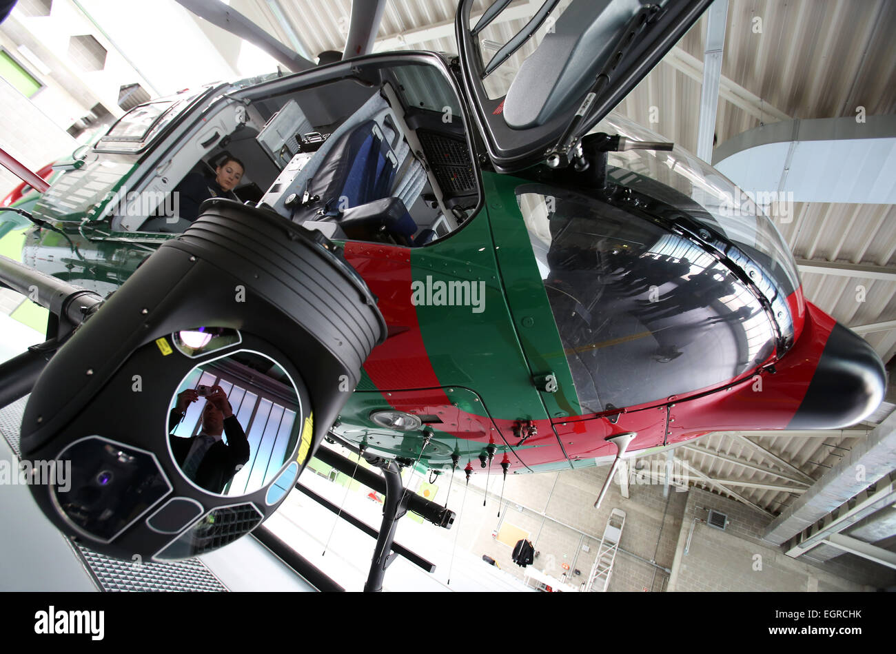 Laage, Germany. 27th Feb, 2015. A new camera system (L) for helicopters ...