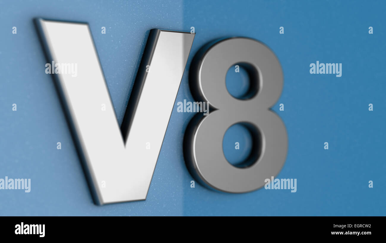 V8 sign, label, badge, emblem or design element on car print Stock ...