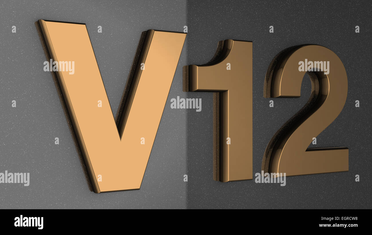 V12 sign, label, badge, emblem or design element on car print Stock ...