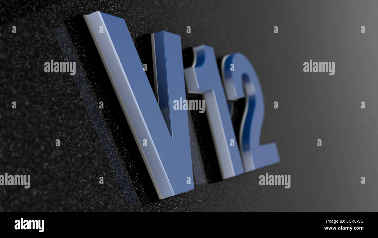 V12 sign, label, badge, emblem or design element on car print Stock ...