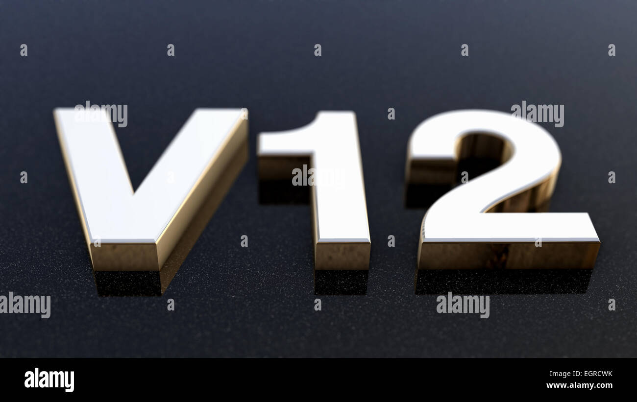 V12 sign, label, badge, emblem or design element on car print Stock ...