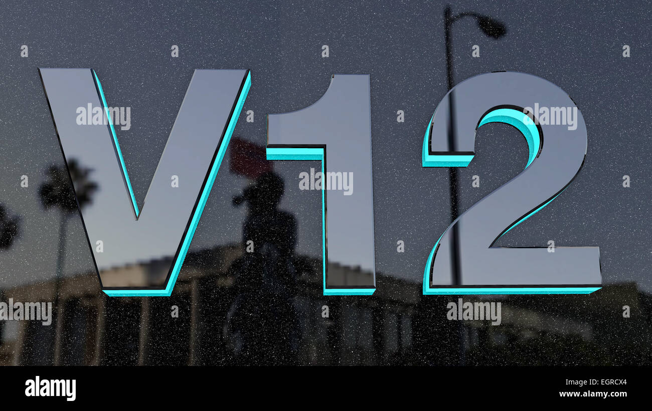 V12 sign, label, badge, emblem or design element on car print Stock ...