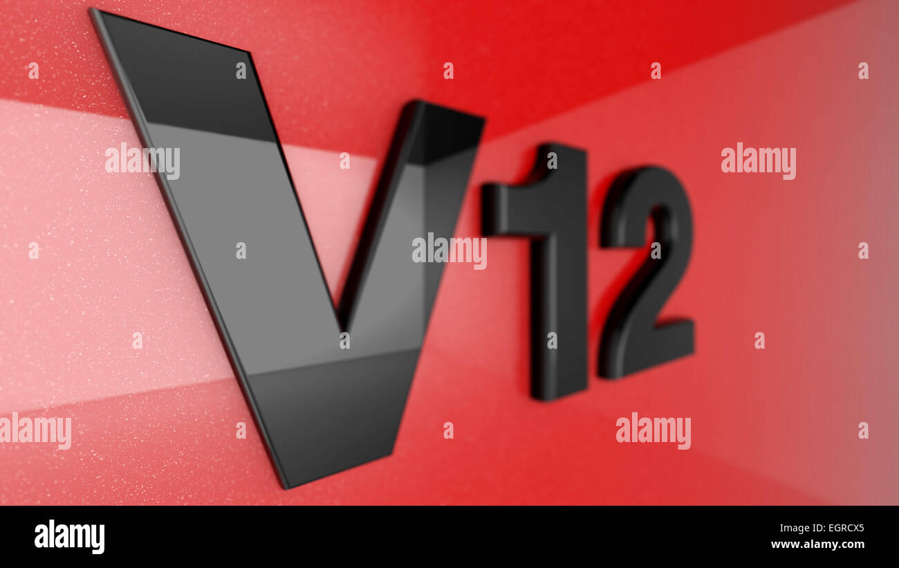 V12 sign, label, badge, emblem or design element on car print Stock ...