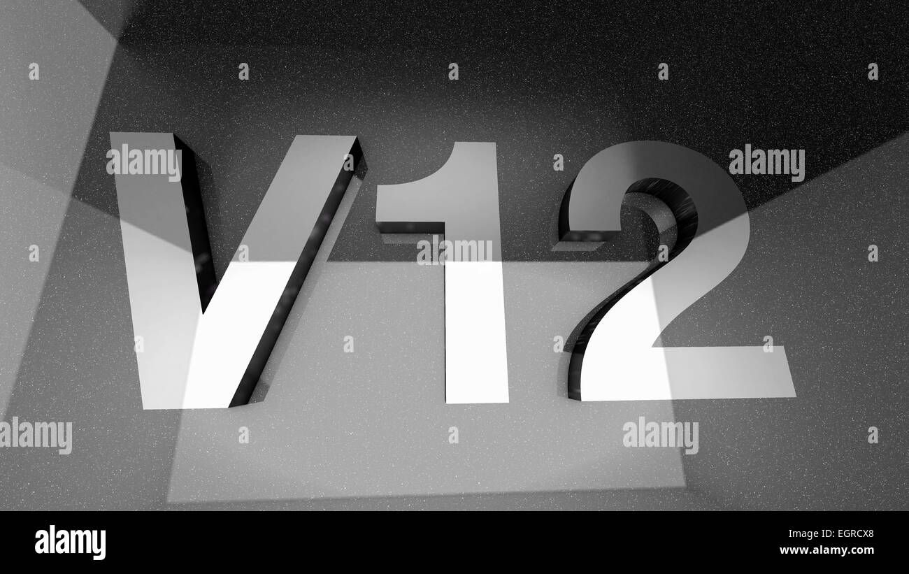 V12 sign, label, badge, emblem or design element on car print Stock ...