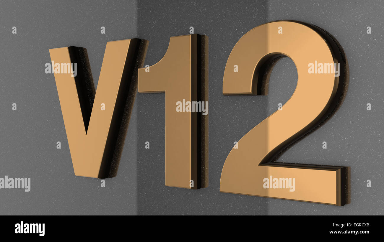 V12 sign, label, badge, emblem or design element on car print Stock ...