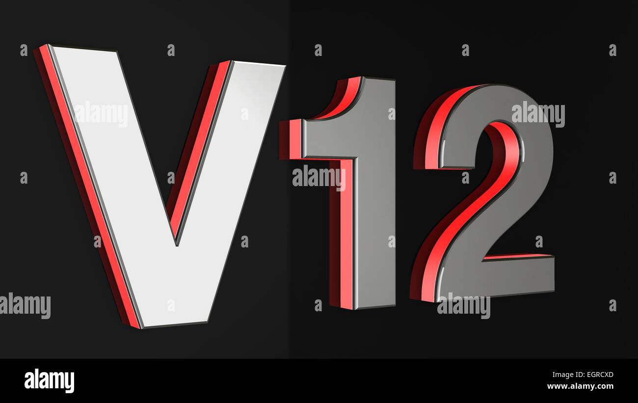 V12 sign, label, badge, emblem or design element on car print Stock ...