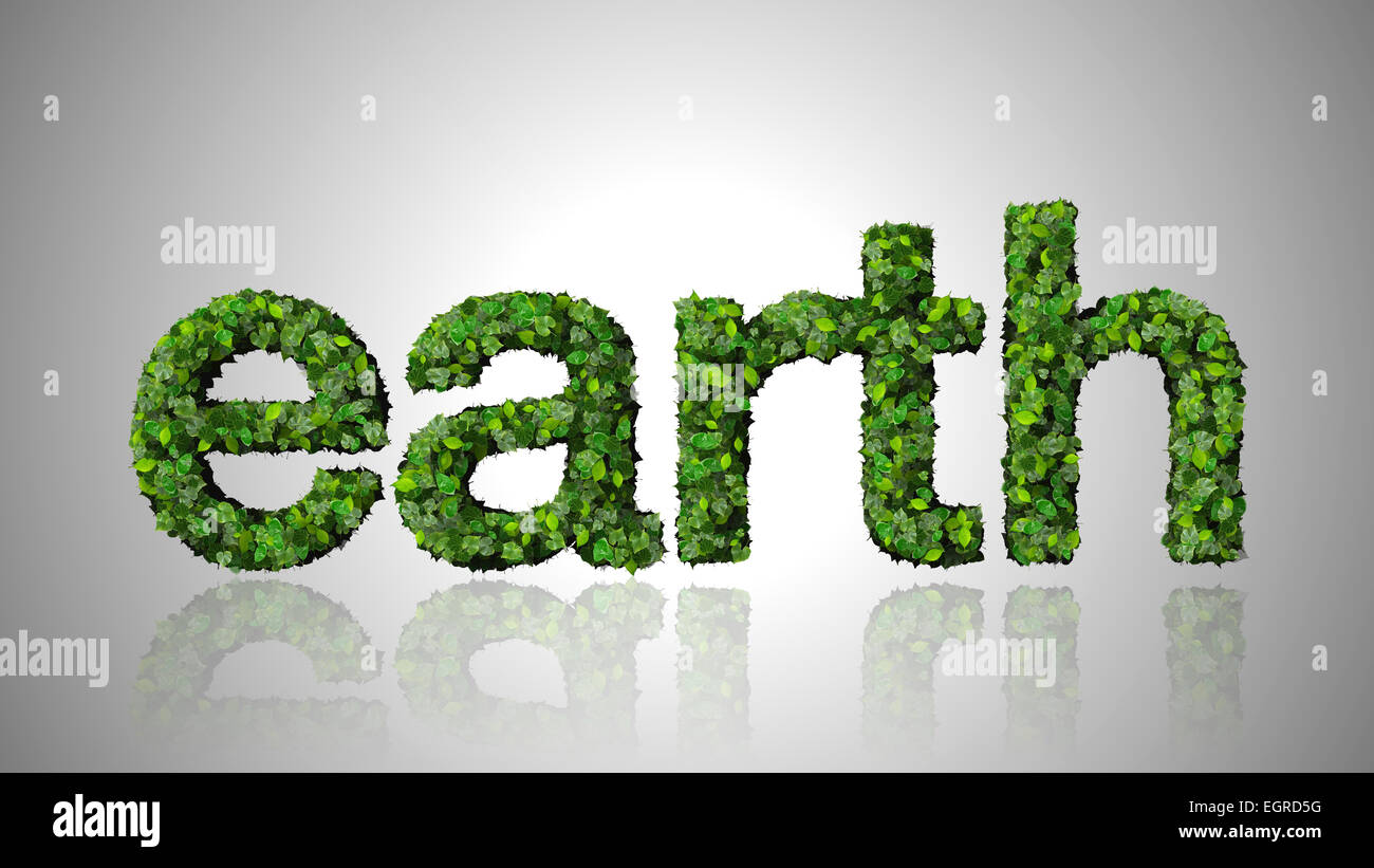 Word environment made from green leaves isolated on white background ...