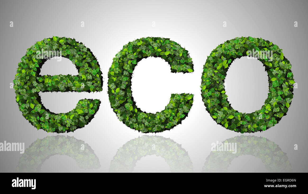 Word environment made from green leaves isolated on white background ...