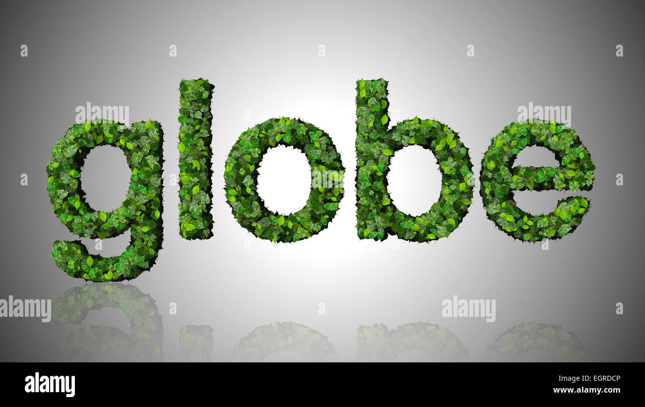 Word globe made from green leaves isolated on white background Stock ...