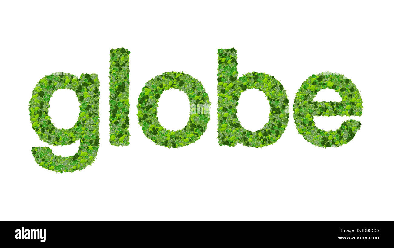 Word globe made from green leaves isolated on white background Stock ...
