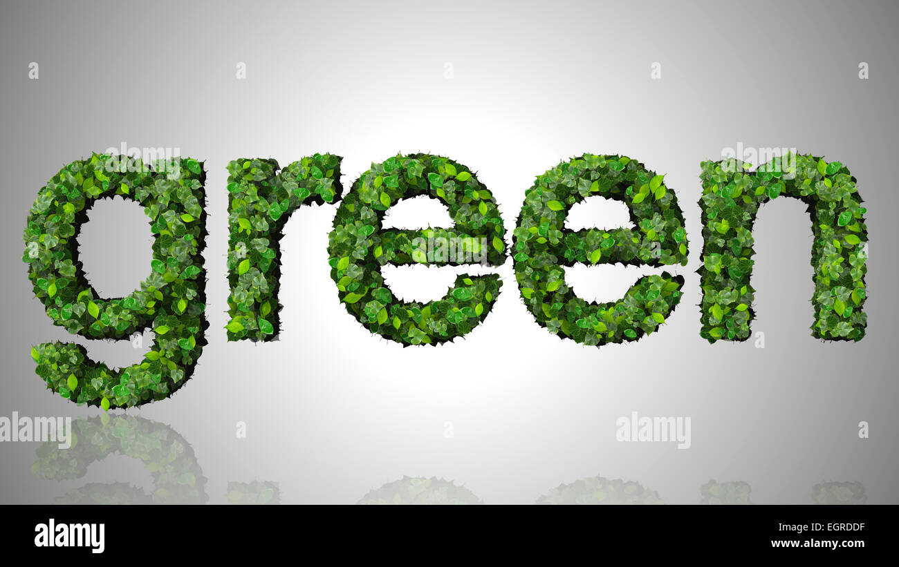 Word green made from green leaves isolated on white background Stock ...