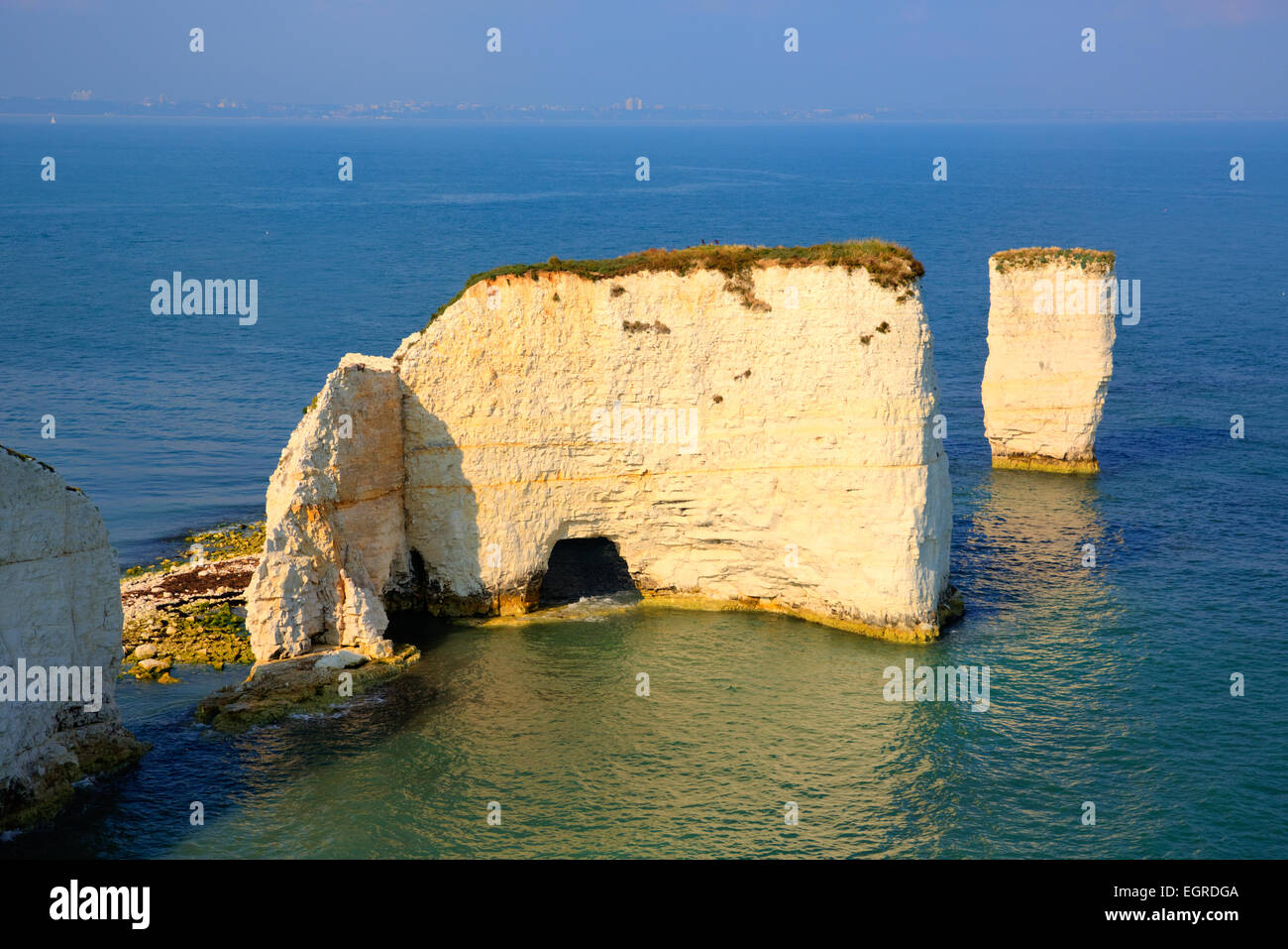 Jurassic Coast chalk stacks Old Harry Rocks Dorset England UK east of ...