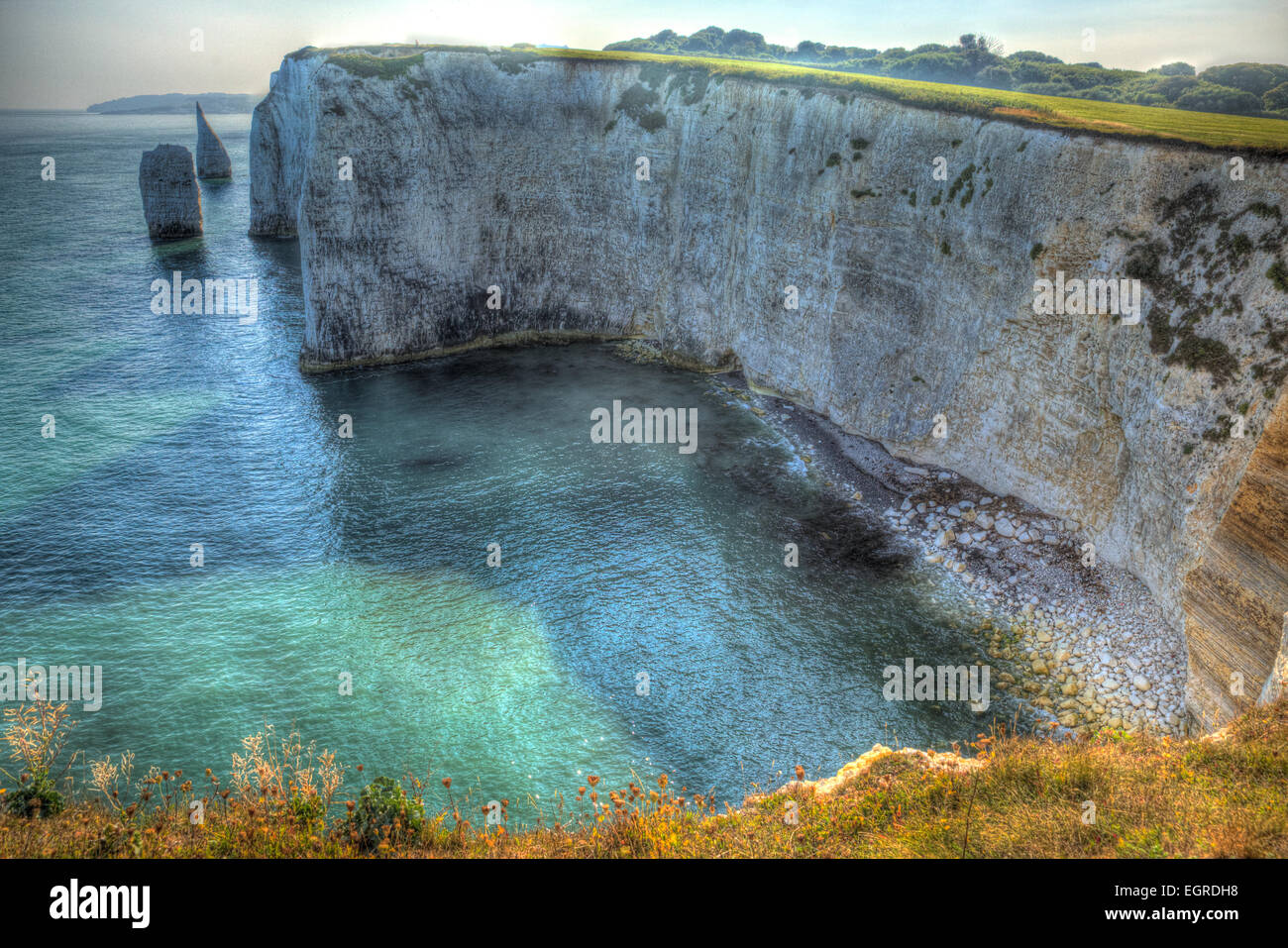 Jurassic Coast chalk stacks Old Harry Rocks Dorset England UK east of ...