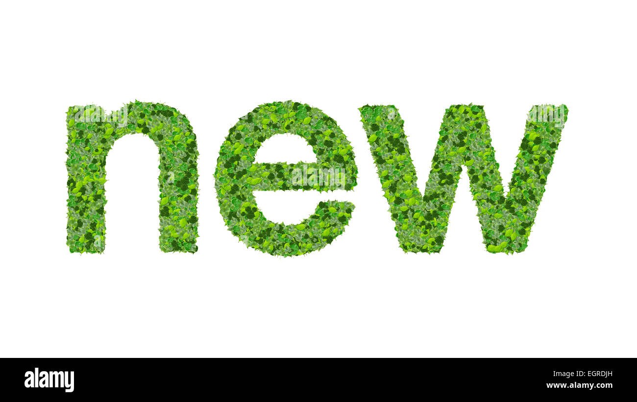 Word new made from green leaves isolated on white background Stock ...