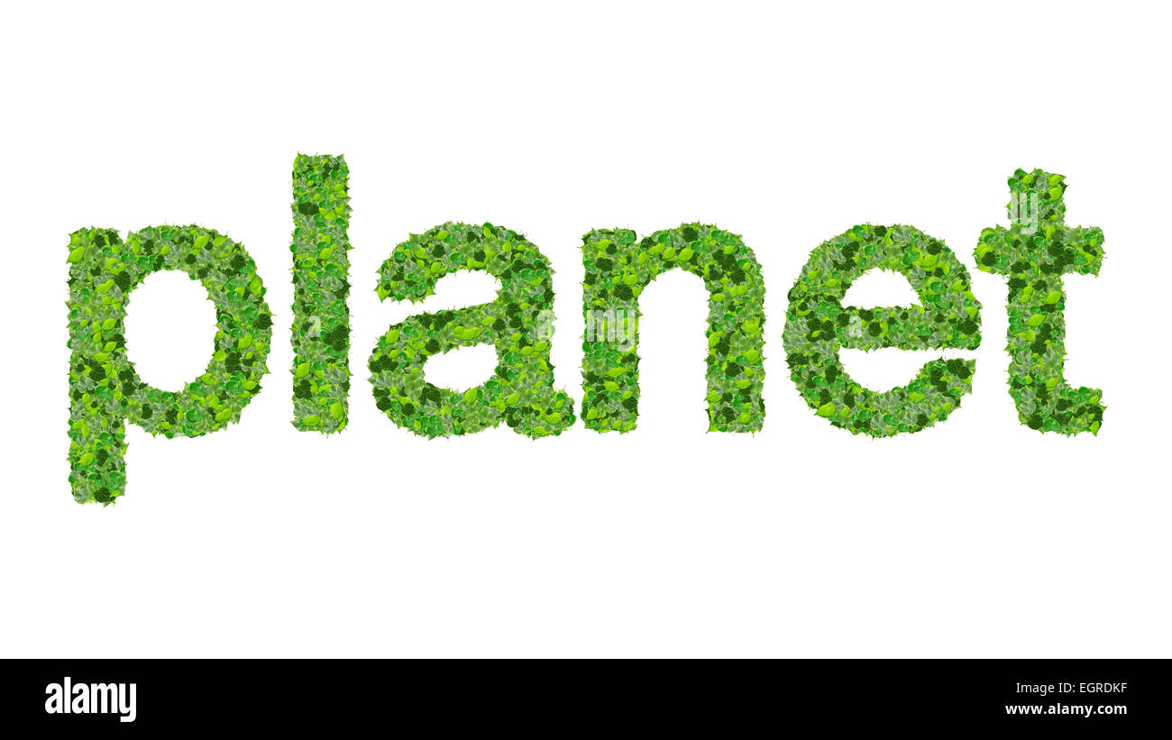 Word planet made from green leaves isolated on white background Stock ...