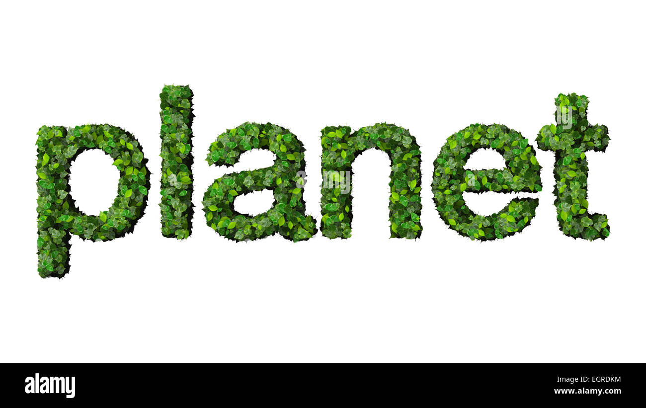 Word planet made from green leaves isolated on white background Stock ...