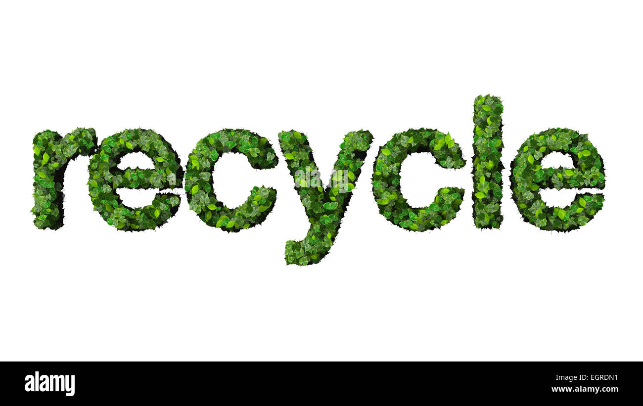 Word recycle made from green leaves isolated on white background Stock ...